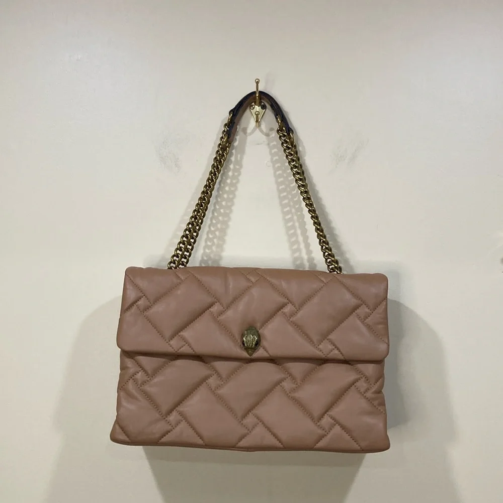 Kurt Geiger | Bags | Kurt Geiger Quilted Tan Leather Shoulder Bag With ...